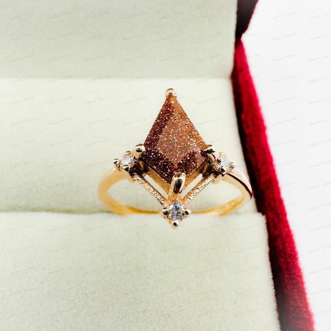 Kite Cut Golden Sandstone Ring, Dainty Engagement Ring, Natural ...
