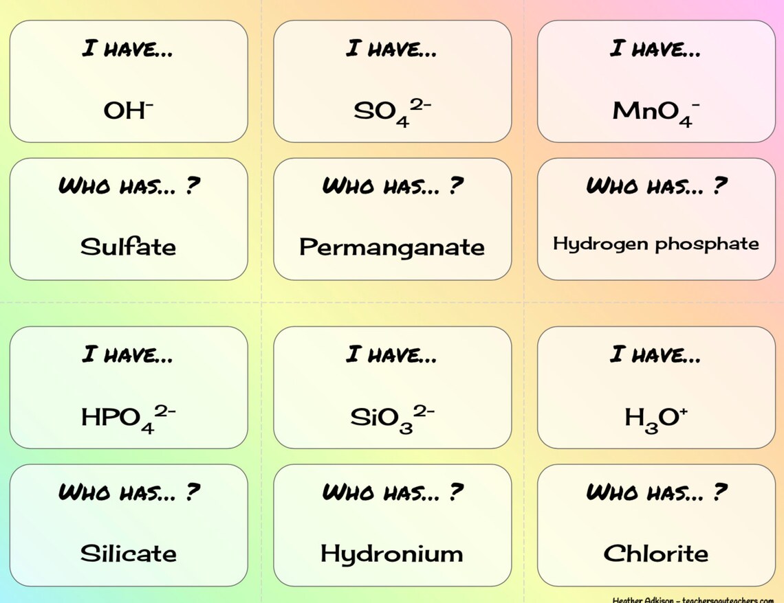 Polyatomic Ions Active Practice Bundle!! (I Have/who Has, Puzzle, Card ...
