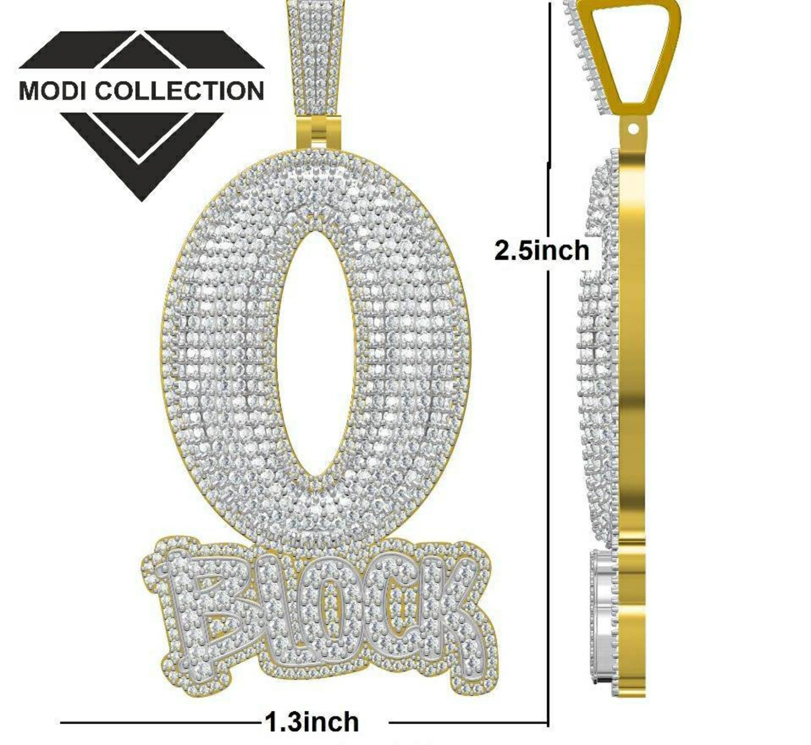 Customize O Block Hip Hop Diamond Pendant Silver without | Etsy