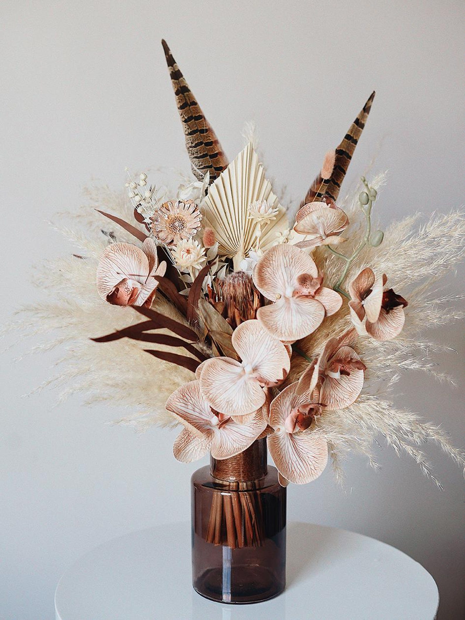 Boho Dried Flower Wedding Bouquet: Tan Orchid Bridal Bouquet - Etsy