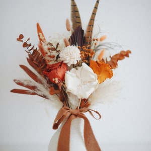 Small Boho Bouquet With Red Roses, Fall Wedding Bouquets- Rustic ...