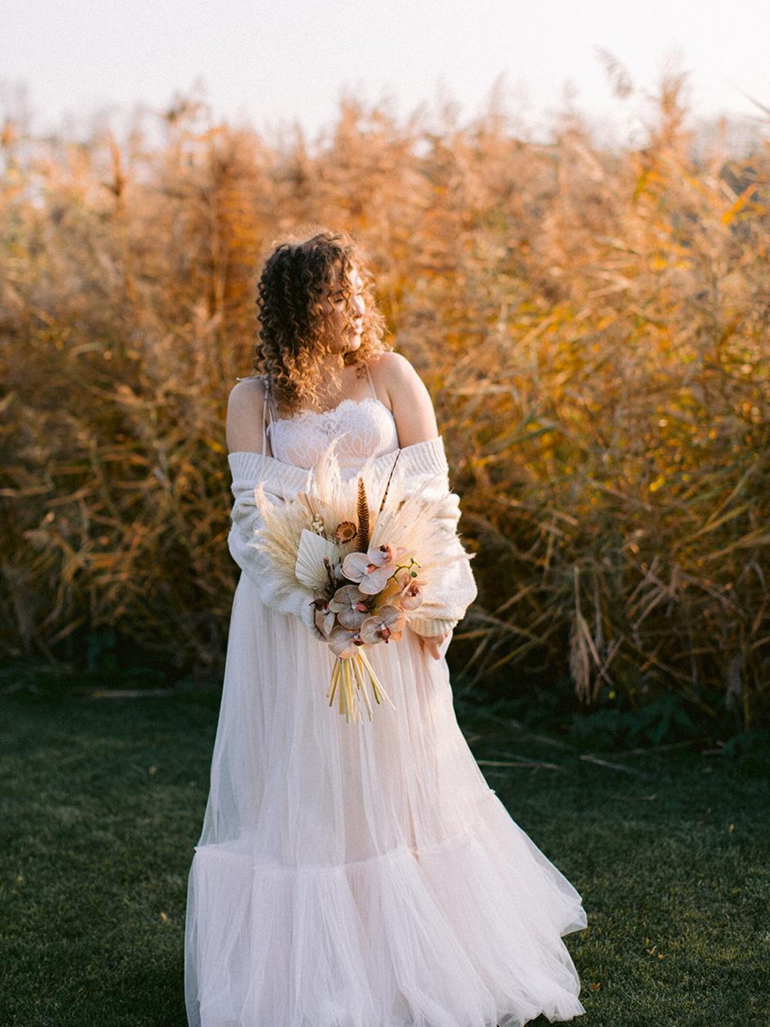 Boho Dried Flower Wedding Bouquet: Tan Orchid Bridal Bouquet - Etsy