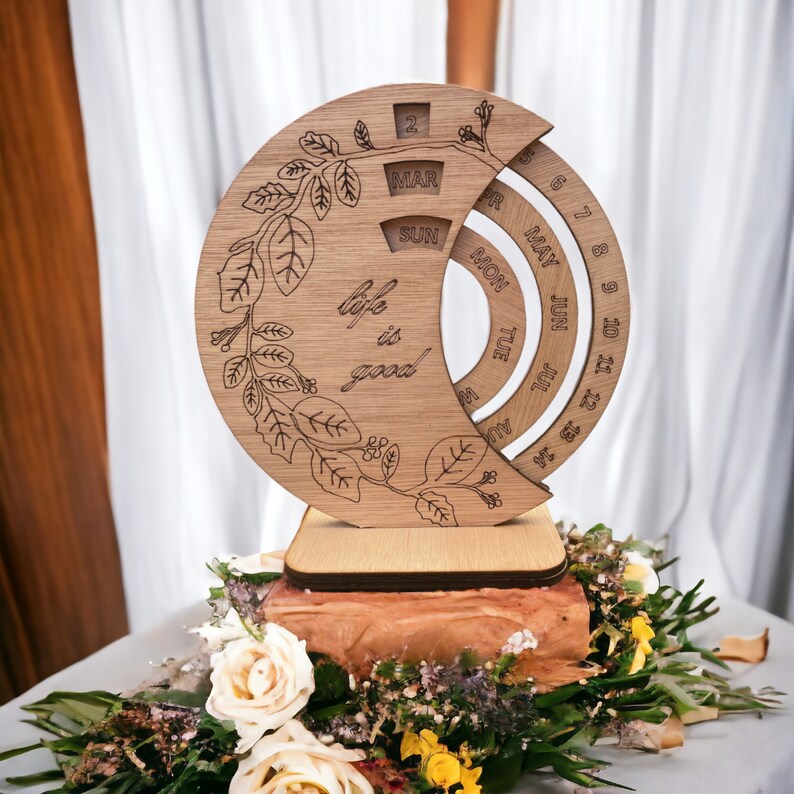 Perpetual Calendar Wooden Spinning Calendar Reusable Sustainable ...