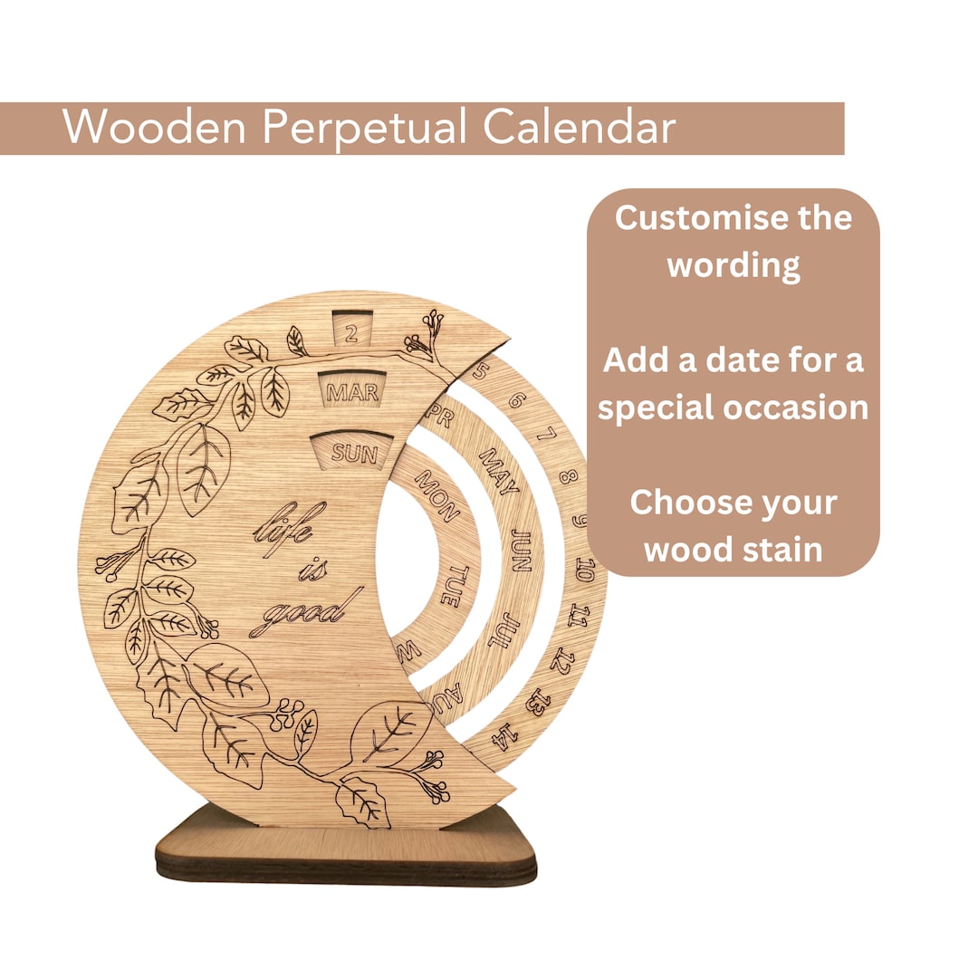 Perpetual Calendar Wooden Spinning Calendar Reusable Sustainable ...
