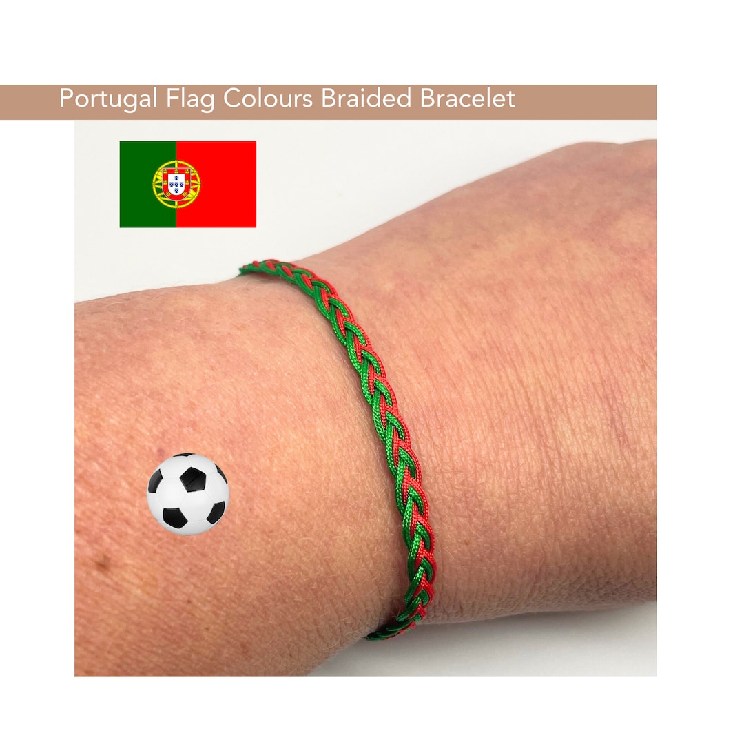 Football 2025 Portugal Team Bracelet, Green and Red Braided Bracelet ...