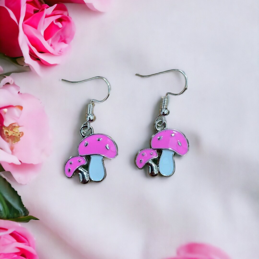 Pink Mushroom Earrings for Women, Toadstool Earrings, Mushroom ...