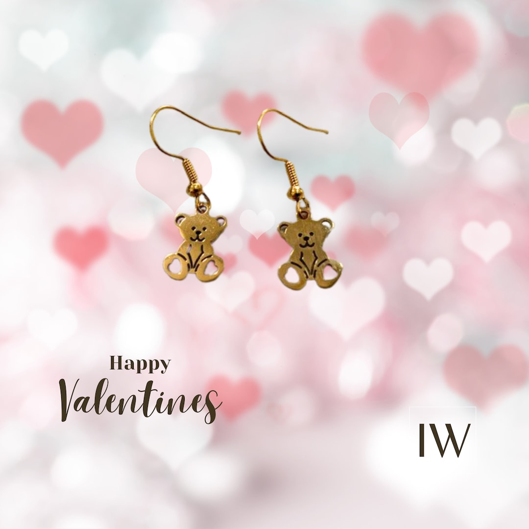 Teddy Bear Gold Drop Earrings, Teddy Bear Jewelry Gift for Mum, Fashion ...