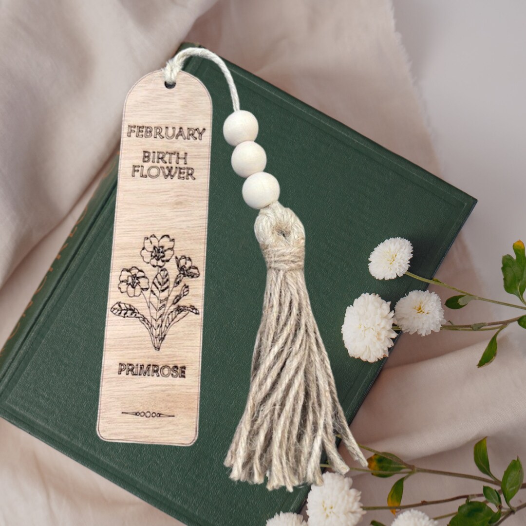 February Birth Flower Bookmark, Wooden Bookmark With Tassel, Gift for ...