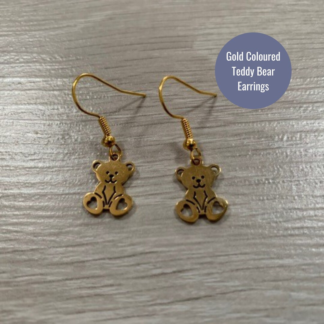 Teddy Bear Gold Drop Earrings Teddy Bear Jewelry Gift for - Etsy