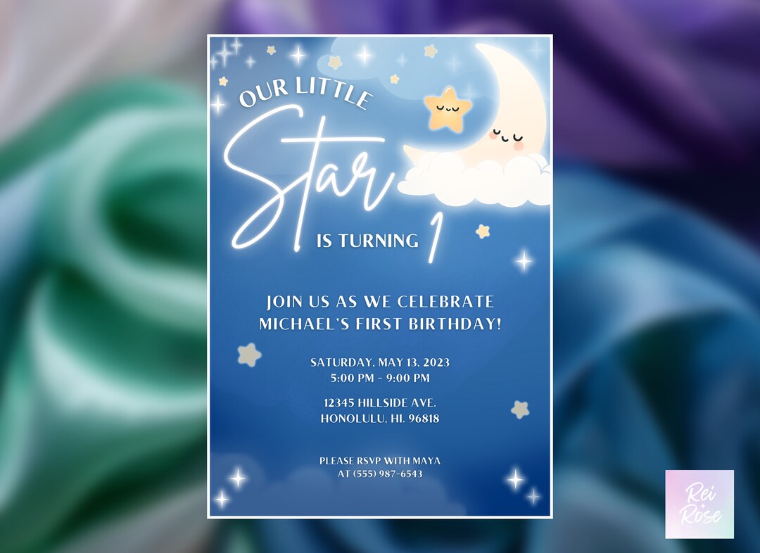Editable Cute Star and Moon Birthday Invitation - Our Little Star ...