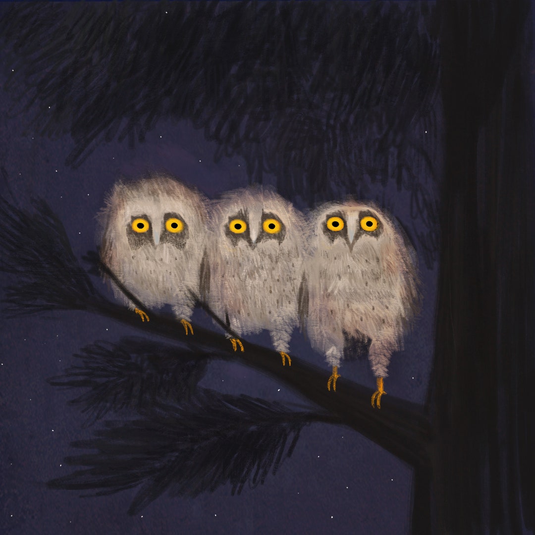 Three Little Owls Print - Etsy