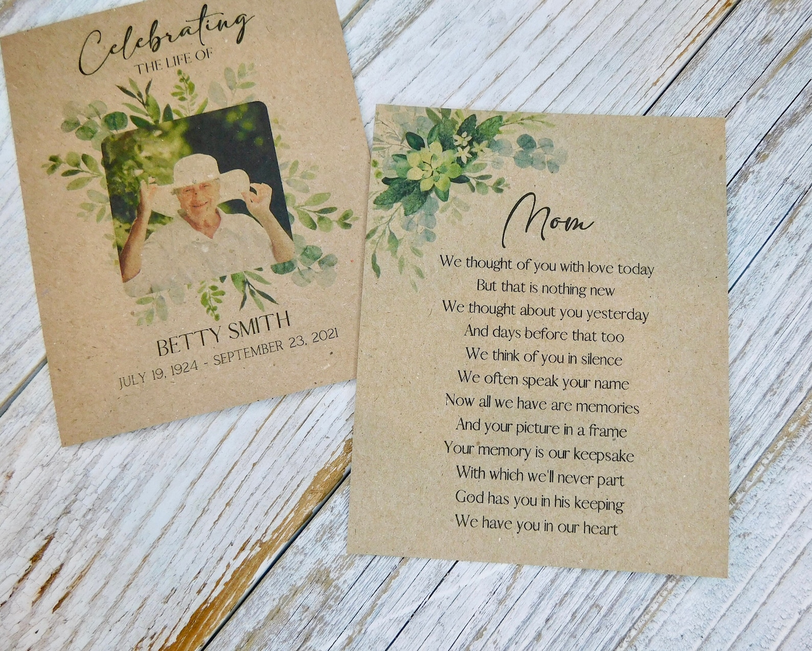 Celebration of Life Cards for Funeral Memory Card for - Etsy