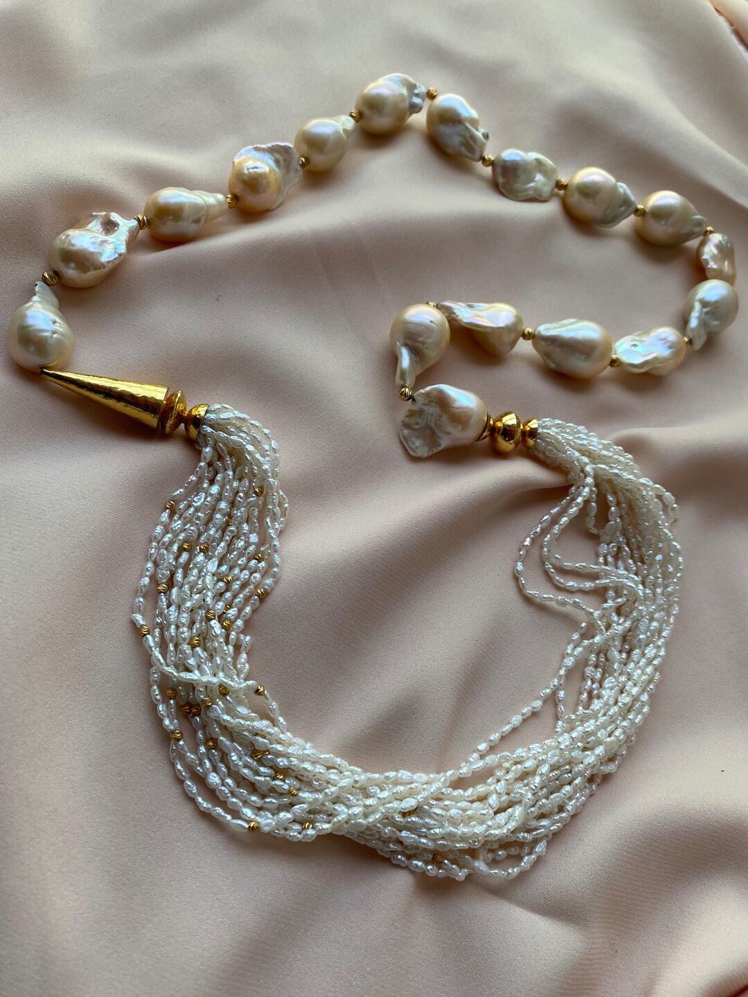 Multicolor Baroque Pearl Necklace Freshwater Pearl Gold Necklace