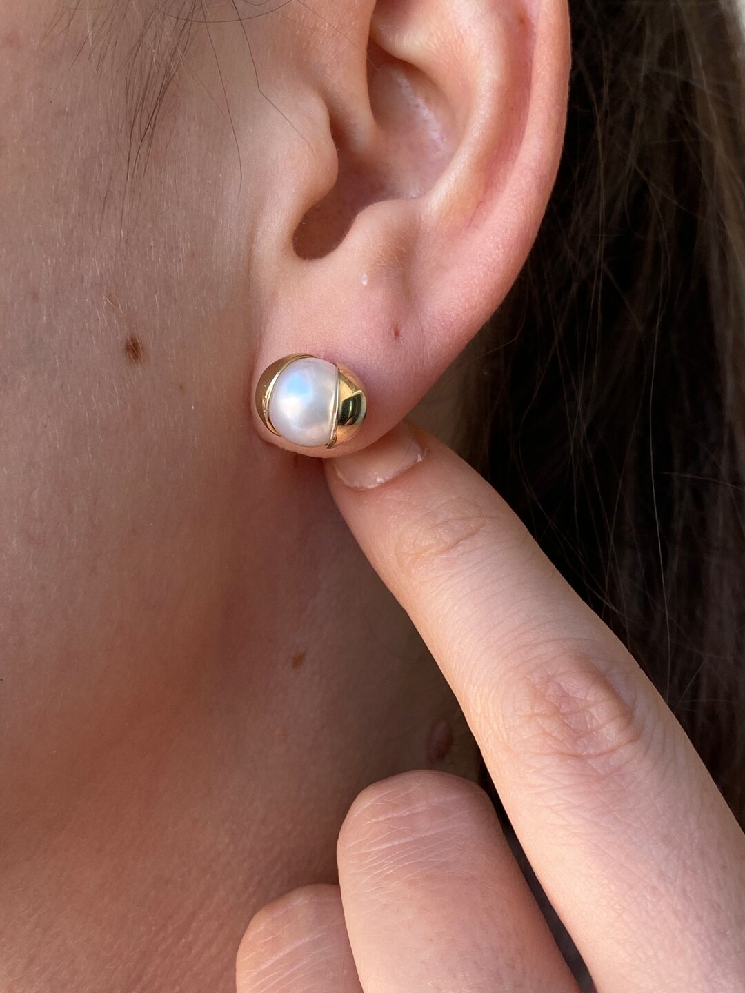 Pearl in Gold Shell 14K Gold Halo Pearl Earrings Freshwater Pearl Gold Earrings With Stones Half ...