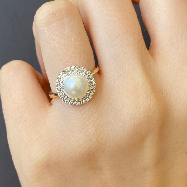 14k Pearl Ring - Etsy