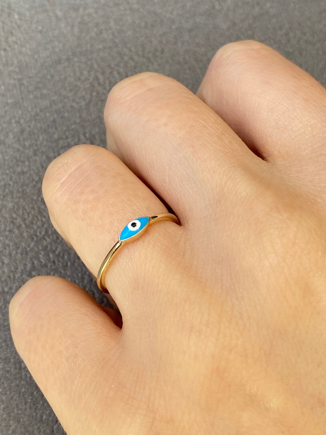Dainty Blue Evil Eye Ring 14K Gold Turkish Evil Eye Nazar - Etsy