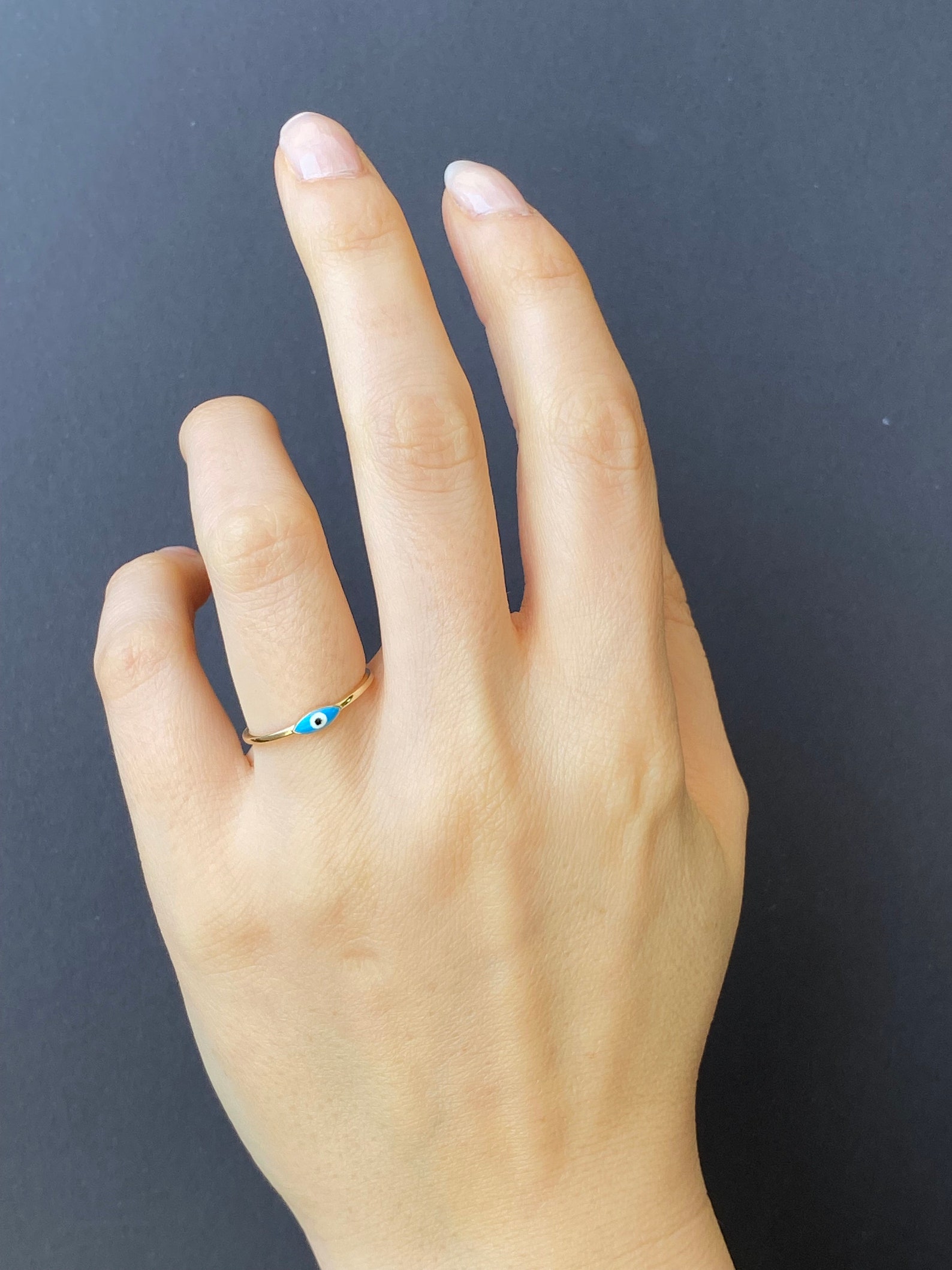 Dainty Blue Evil Eye Ring 14K Gold Turkish Evil Eye Nazar - Etsy