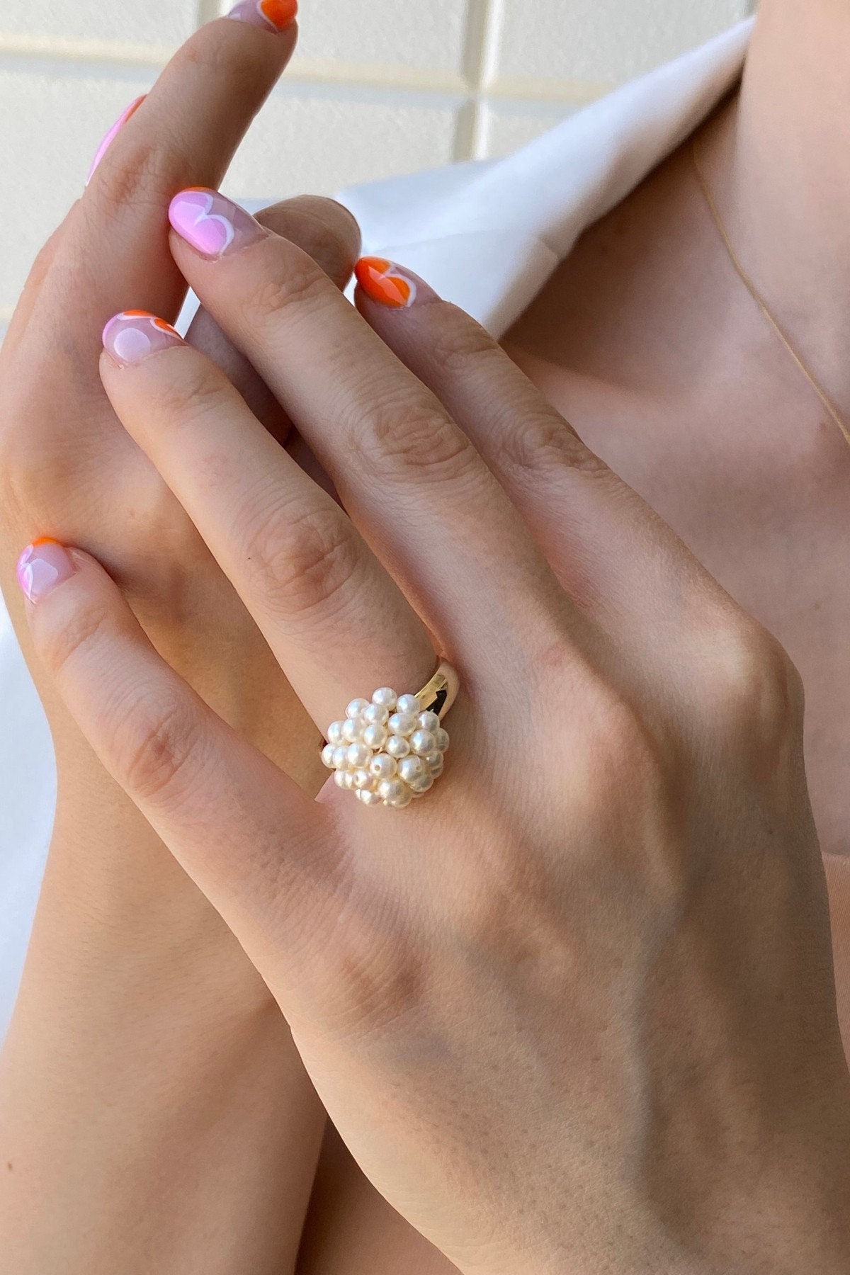 Pearl Ring 14K Gold Pearl Ring Minimal Ring 14K Solid Gold - Etsy