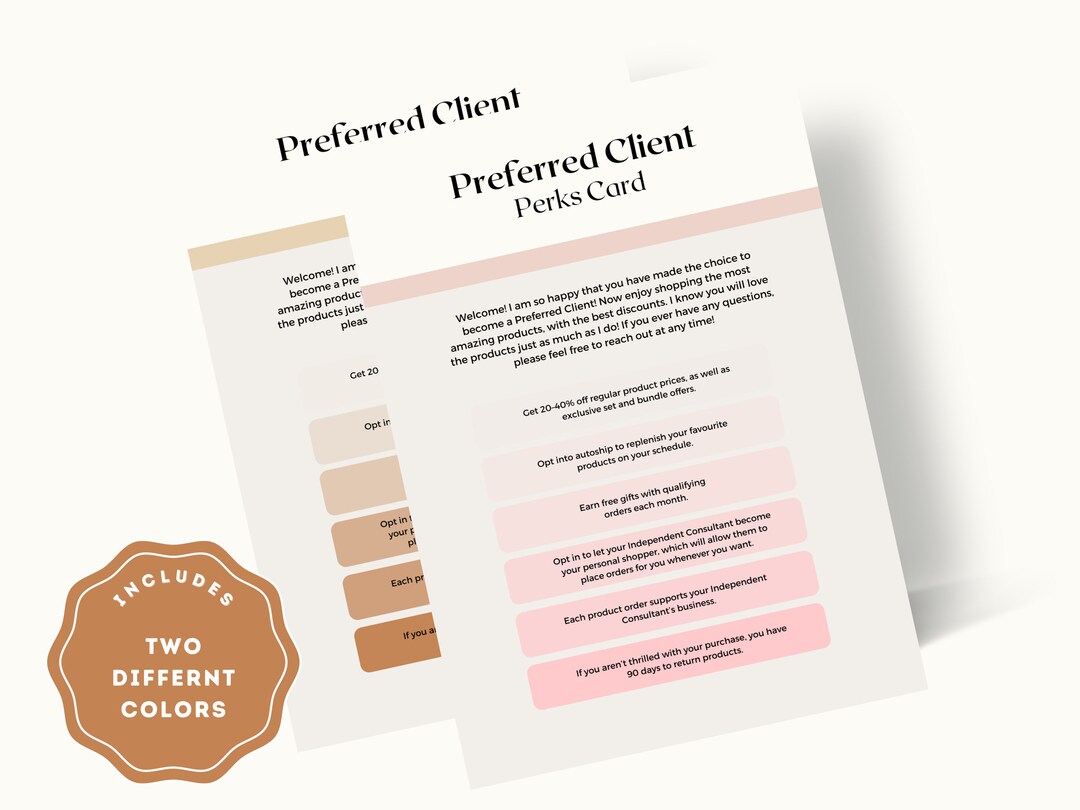 Arbonne Preferred Client Welcome Card | Preferred Client Perks Welcome Card | Instant Download ...