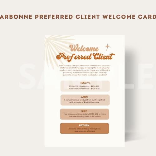 Arbonne Independent Client Welcome Card Preferred Client - Etsy