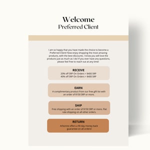 Arbonne Preferred Client Welcome Card | Preferred Client Welcome Card | Instant Download + Print ...