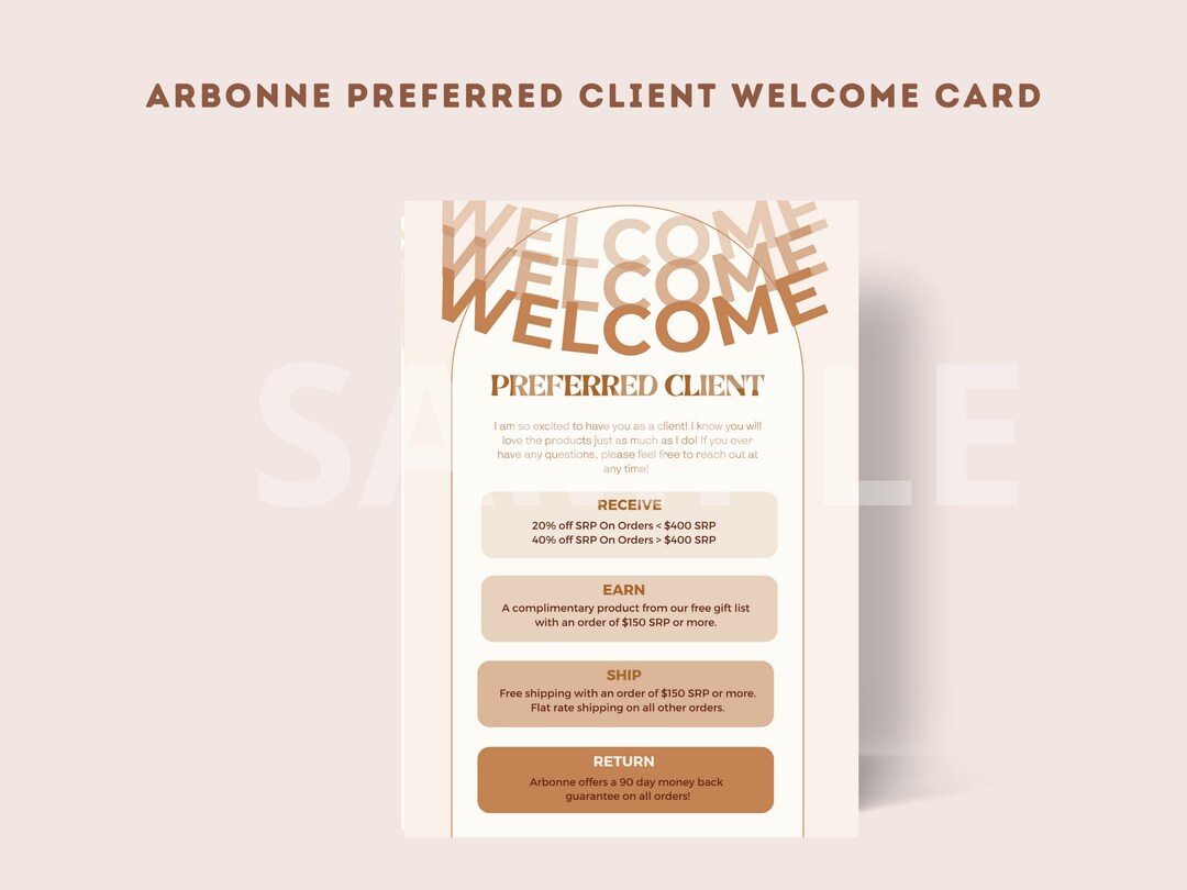 Arbonne Preferred Client Welcome Card | Preferred Client Welcome Card | Instant Download + Print ...