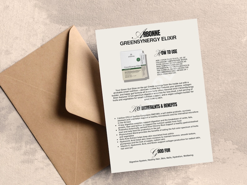 NEW Arbonne Greensynergy Elixir Card | Greens on the Go | Arbonne ...