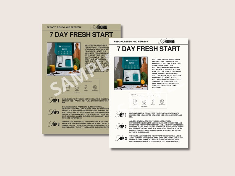 NEW Arbonne 7 Day Fresh Start Card | Modern | Derm Results Glow Arbonne Sample Cards | Instant ...