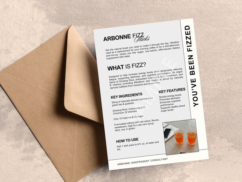 NEW Modern Arbonne Energy Fizz Stick Sample Card | Arbonne Fizz Sticks ...