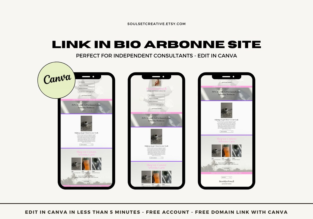 Arbonne Personalized Canva Link in Bio Website | Edit in Canva | Arbonne Linktree Canva Template ...