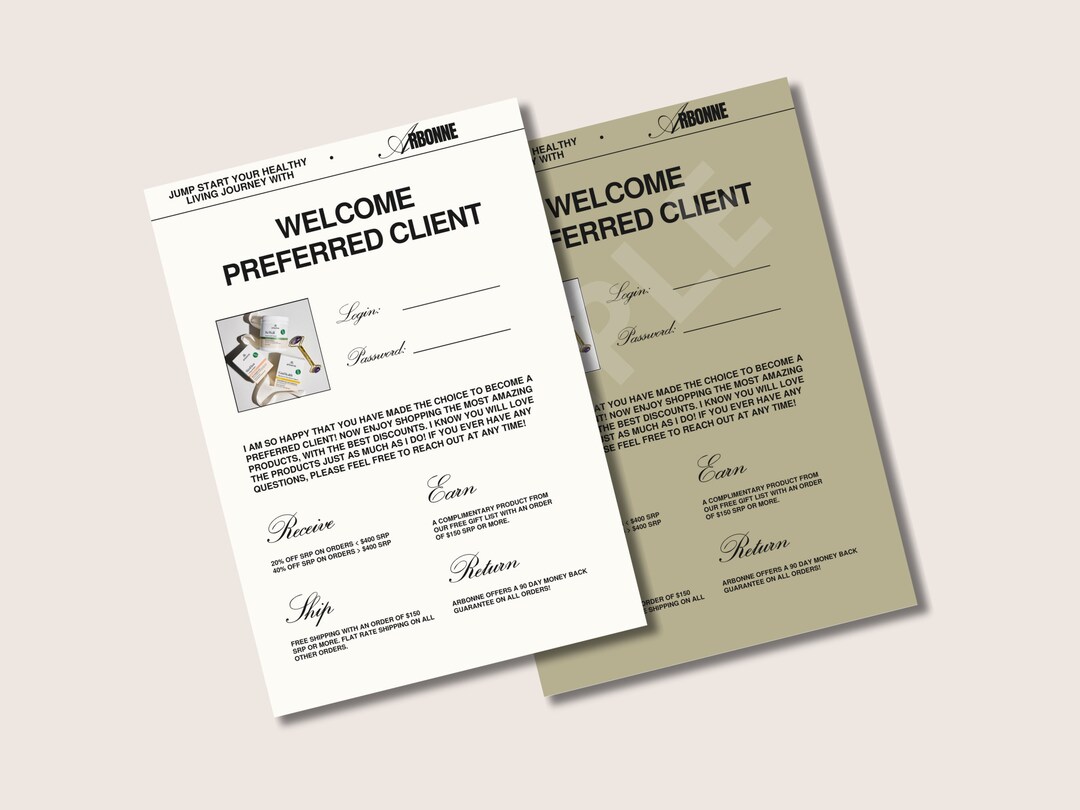 NEW Modern Arbonne Welcome Preferred Client Card Preferred Client Welcome Card - Etsy