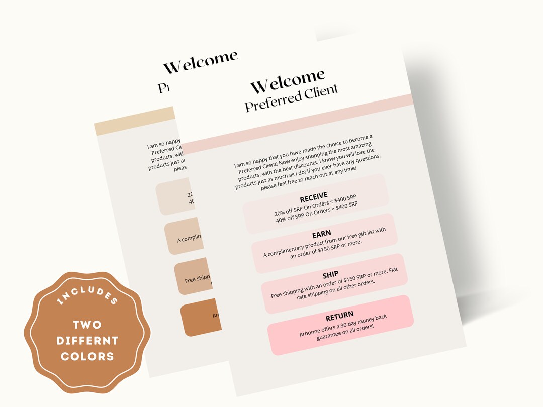 Arbonne Preferred Client Welcome Card | Preferred Client Welcome Card | Instant Download + Print ...