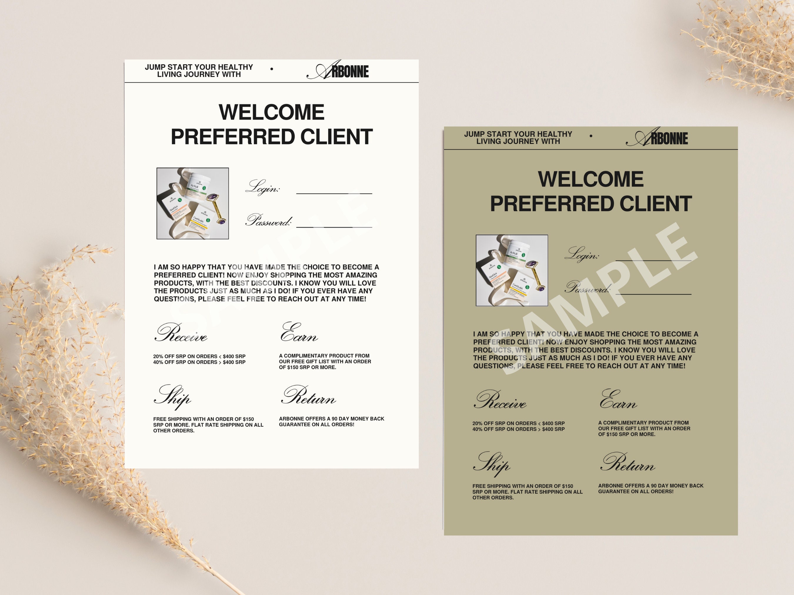 NEW Modern Arbonne Welcome Preferred Client Card Preferred Client ...