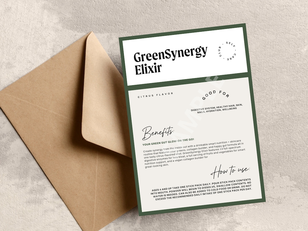 Arbonne Greensynergy Elixir Card Greens on the Go Arbonne - Etsy