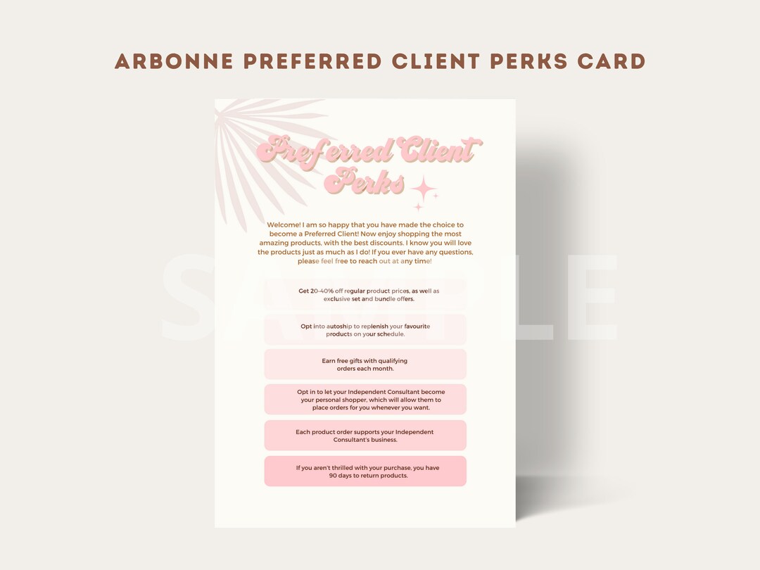 Arbonne Preferred Client Perks Card | Preferred Client Welcome Card ...