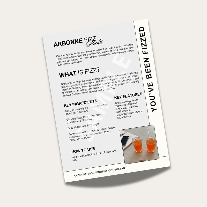 Arbonne Fizz Stick Cards - Etsy