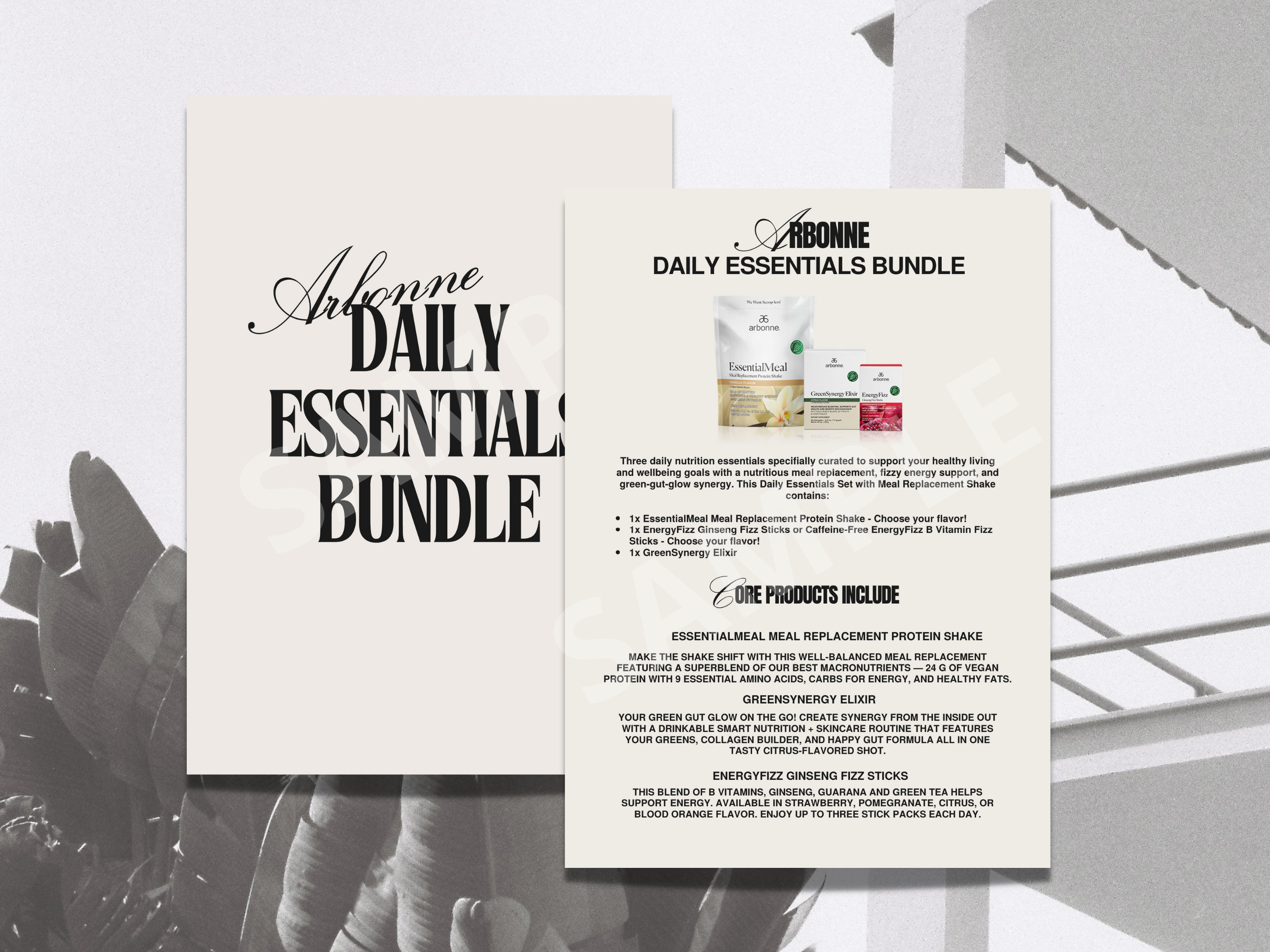 NEW Arbonne Daily Essentials Bundle Card Arbonne Greensynergy Elixir Essentialmeal Meal ...