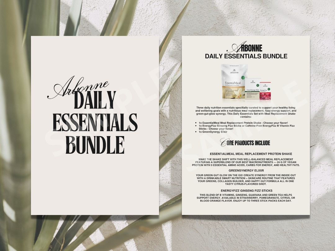 NEW Arbonne Daily Essentials Bundle Card Arbonne Greensynergy Elixir Essentialmeal Meal ...