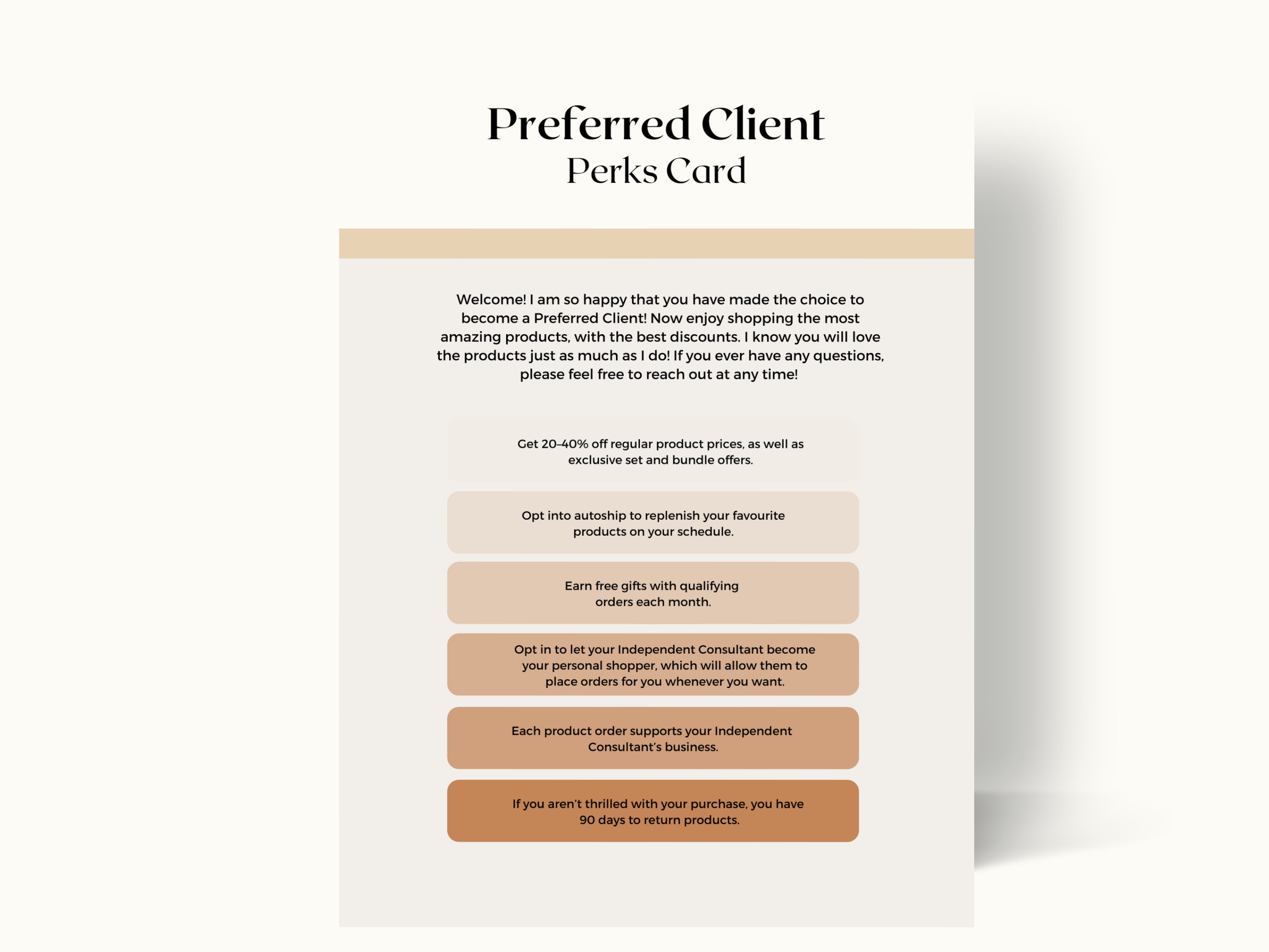 Arbonne Preferred Client Welcome Card Preferred Client Perks Welcome ...