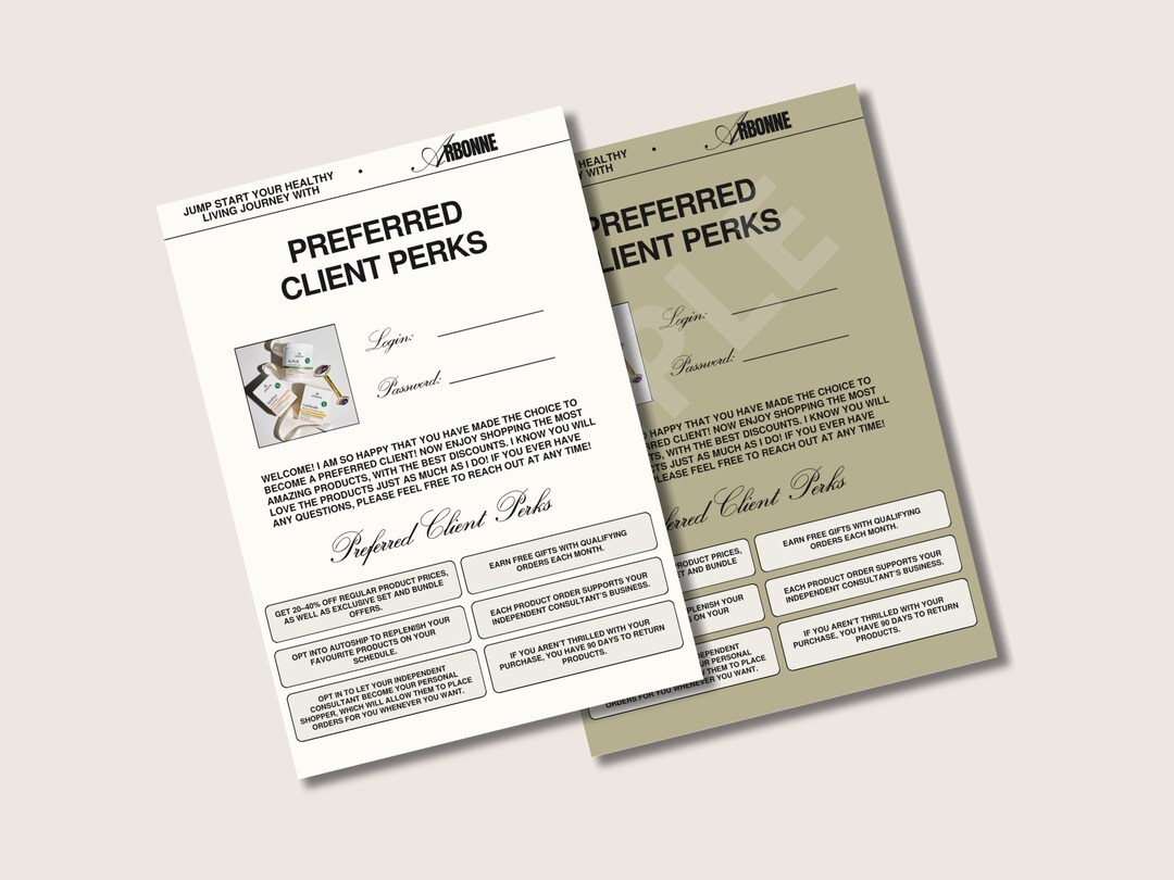 NEW Modern Arbonne Preferred Client Perks Welcome Card | Preferred ...