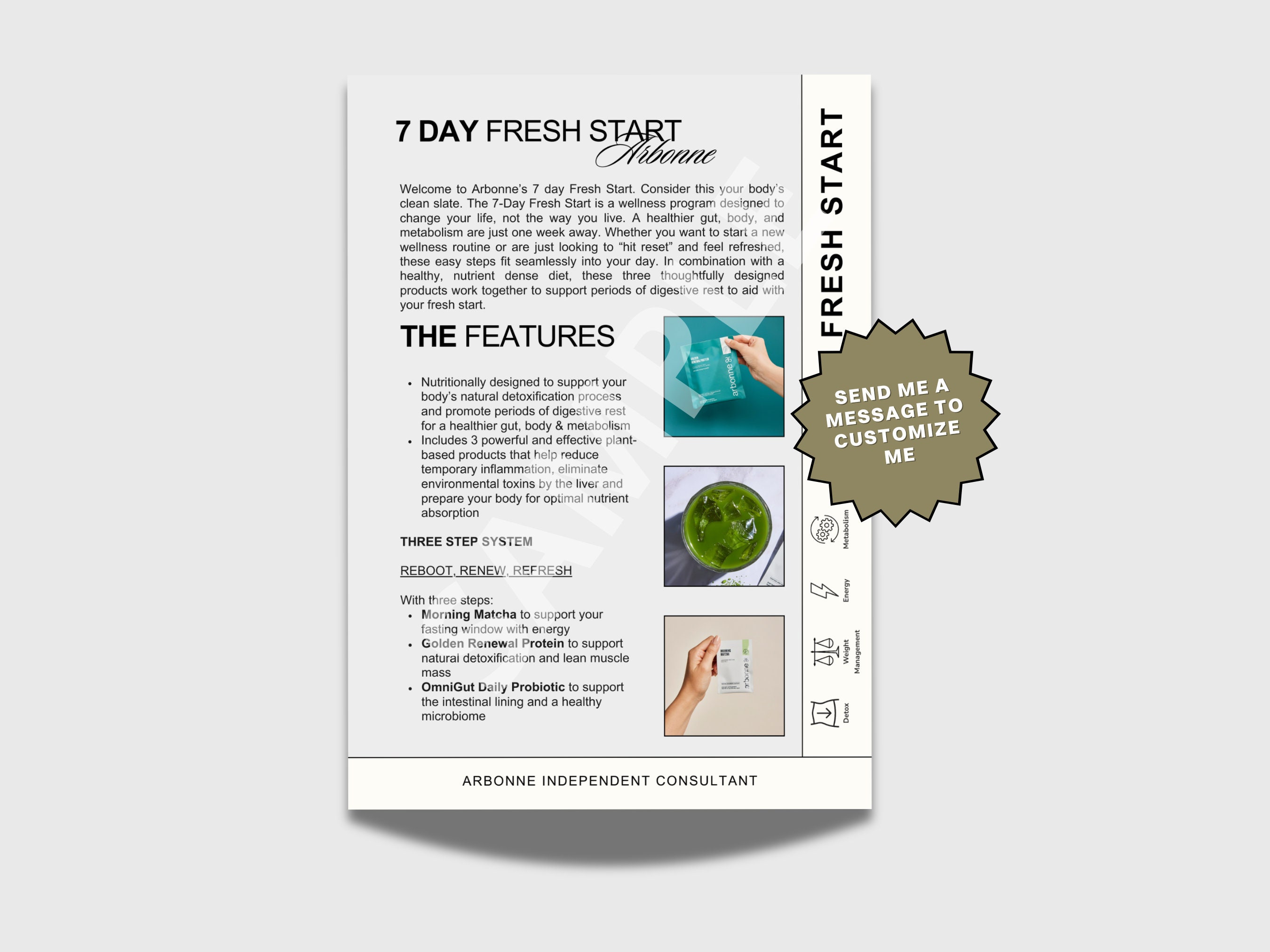 NEW Arbonne 7 Day Fresh Start Card | Modern | Derm Results Glow Arbonne Sample Cards | Instant ...