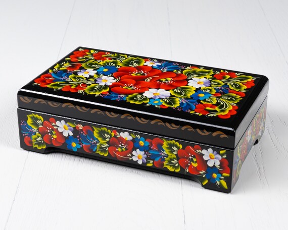 Ukrainian Large Jewelry Box Hand Painted Lacquer Box - Etsy