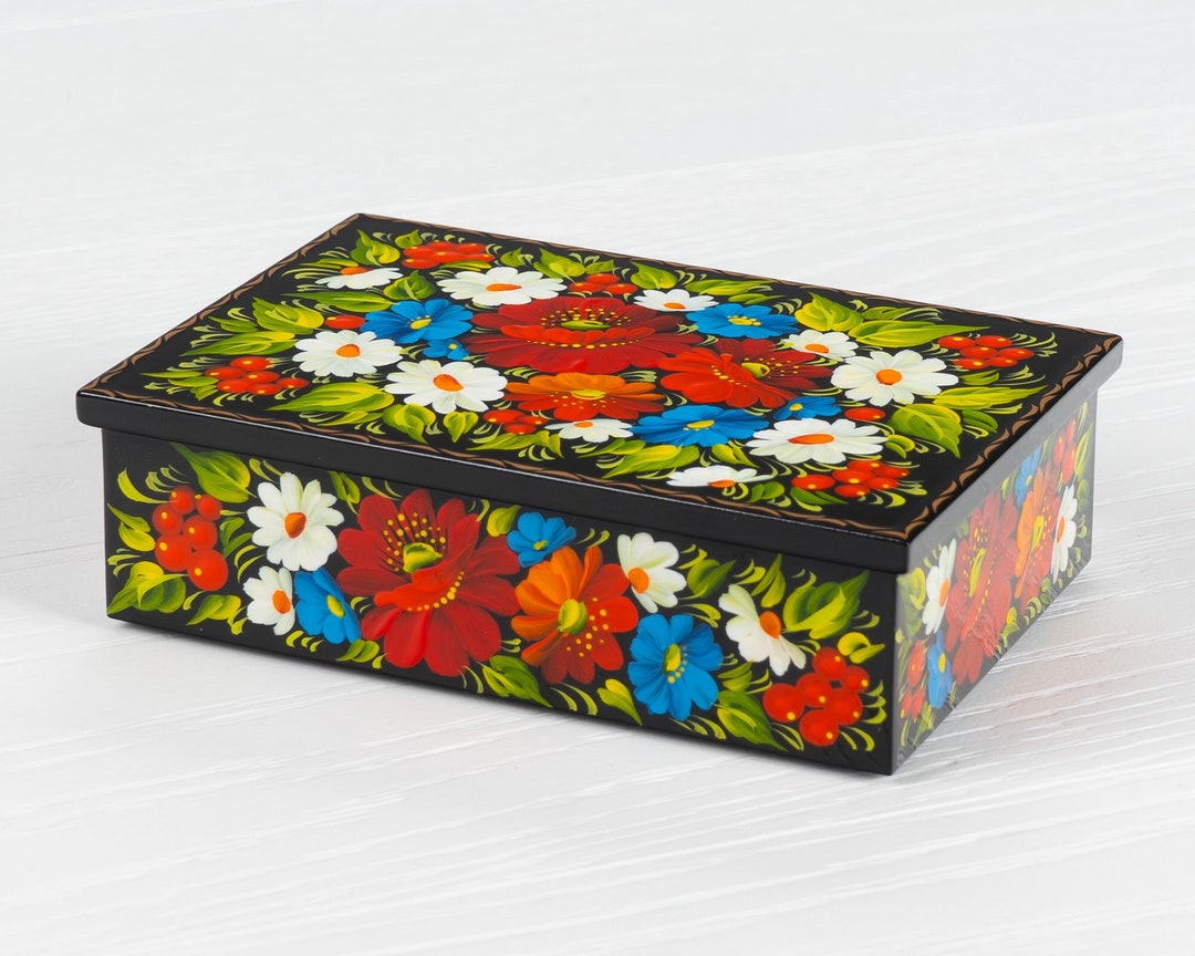 Ukrainian Rectangular Jewelry Box, Hand Painted Lacquer Box, Handmade ...