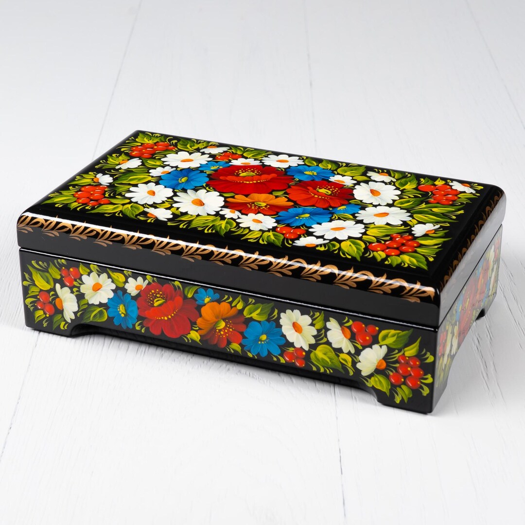 Ukrainian Large Jewelry Box, Hand Painted Lacquer Box, Handmade Unique ...