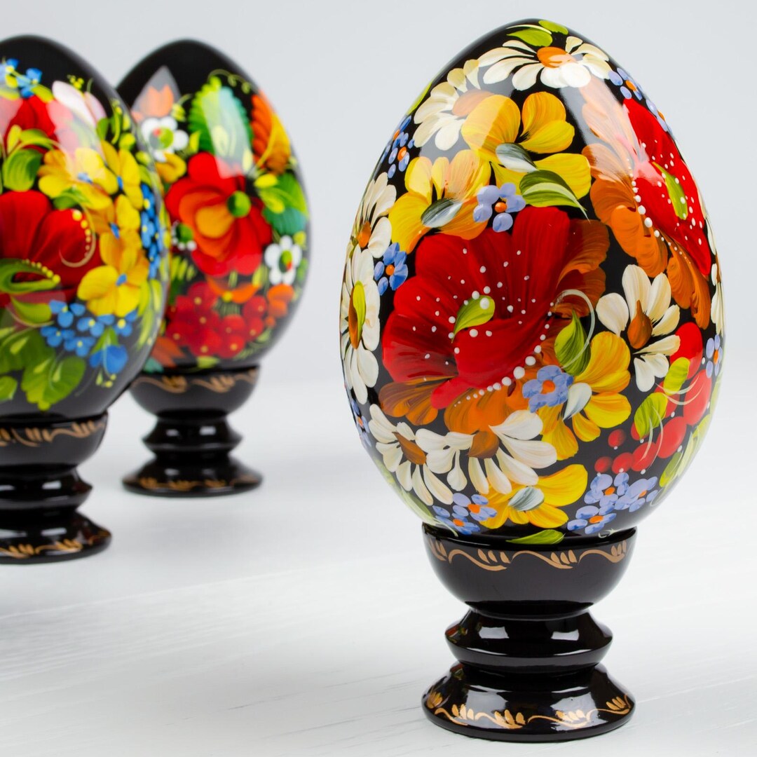 Hand-painted Wooden Easter Egg • Ukrainian Petrykivka Floral Art • S131 ...