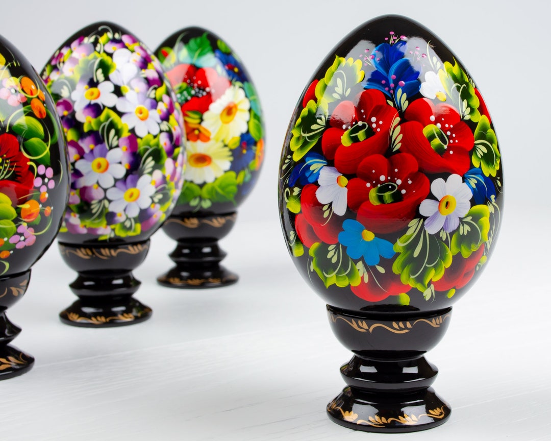 Ukrainian Pysanky Egg Hand Painted Decorative Wooden Egg Petrykivka ...