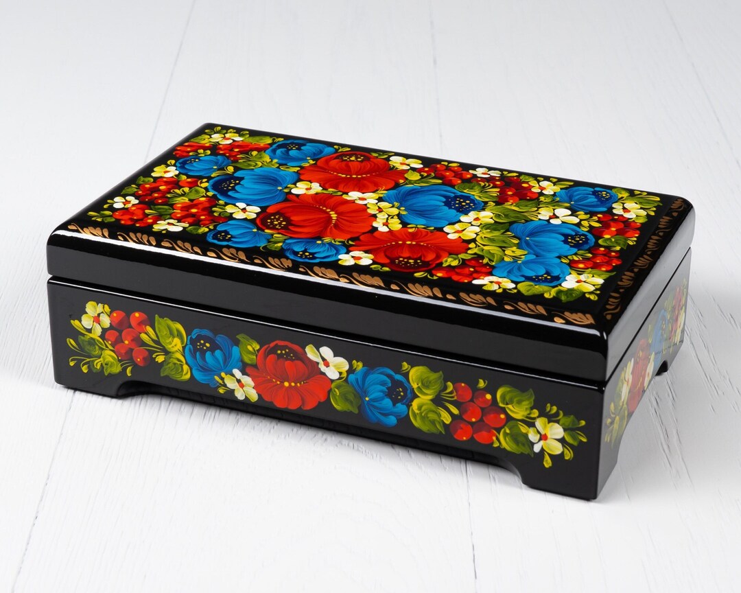 Ukrainian Large Jewelry Box Hand Painted Lacquer Box - Etsy