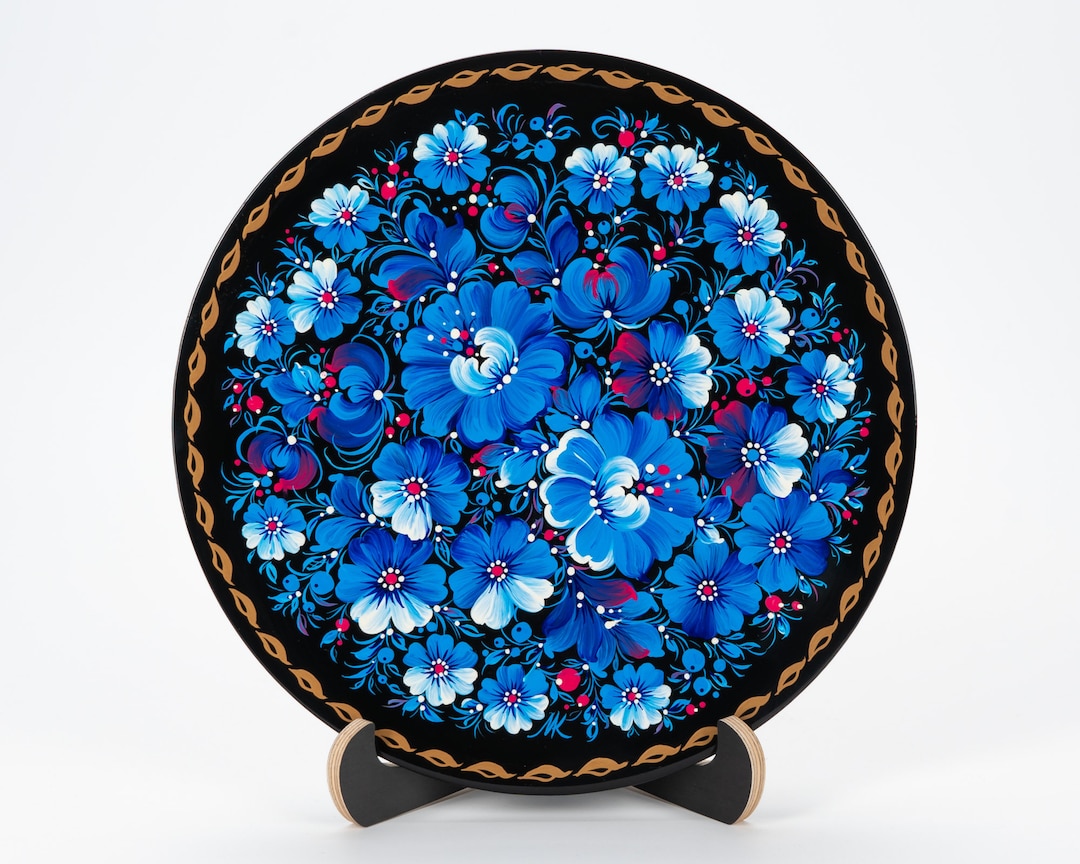 Ukrainian Decorative Hand Painted Petrykivka Plate, Floral Handmade ...
