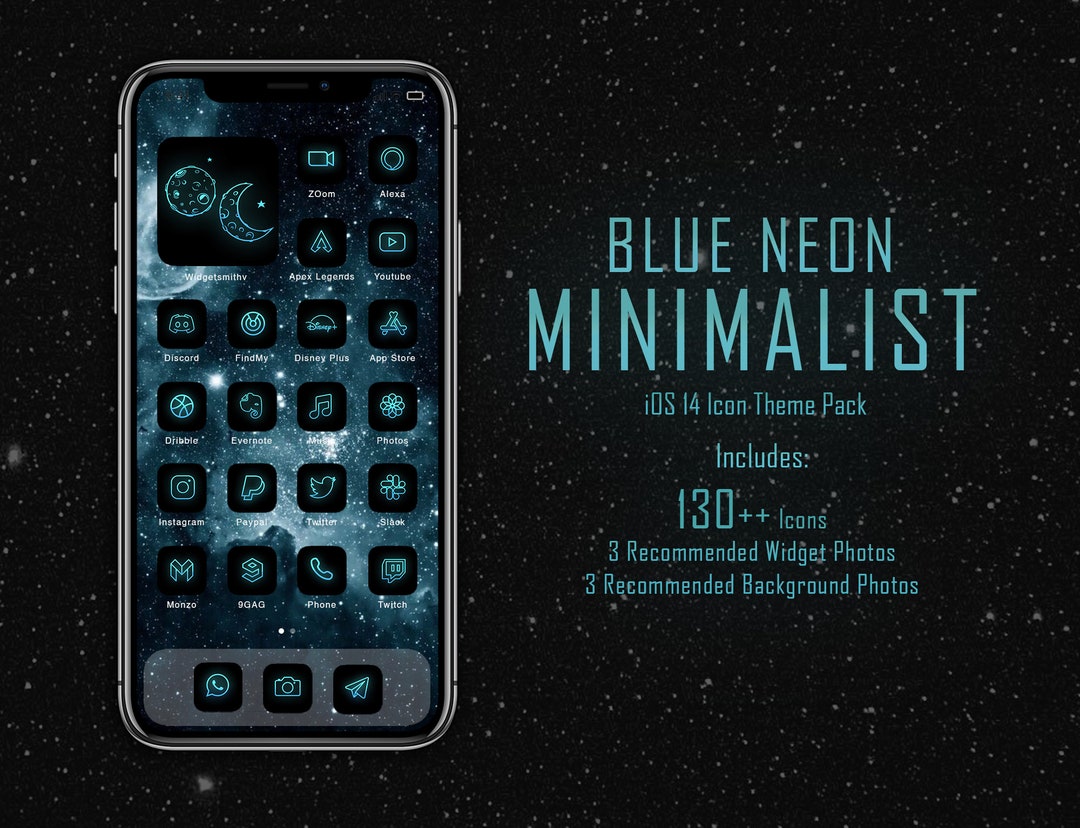 Minimalist Blue Neon Ios 14 App Icons | Ios App Icons Pack | Neon Color ...