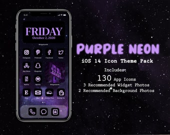Purple Ios 14 App Icon Pack Neon Aesthetic Ios 14 Icons - Etsy